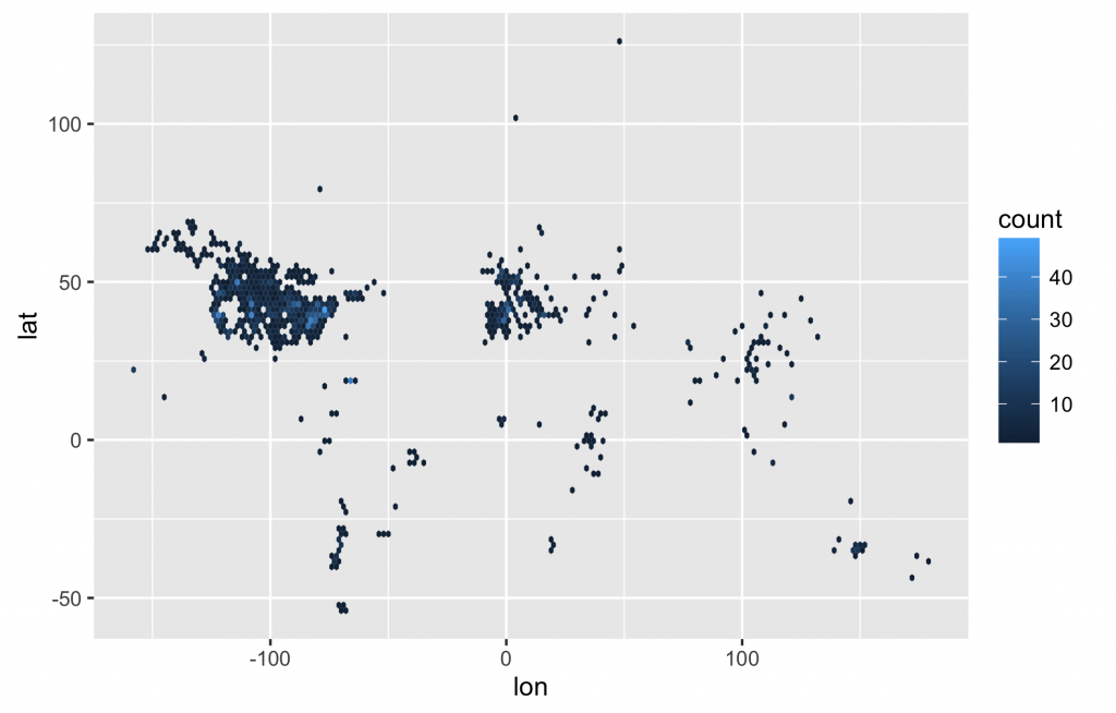 Mapping with ggplot2: stat_binhex maps - Santiago Beguería